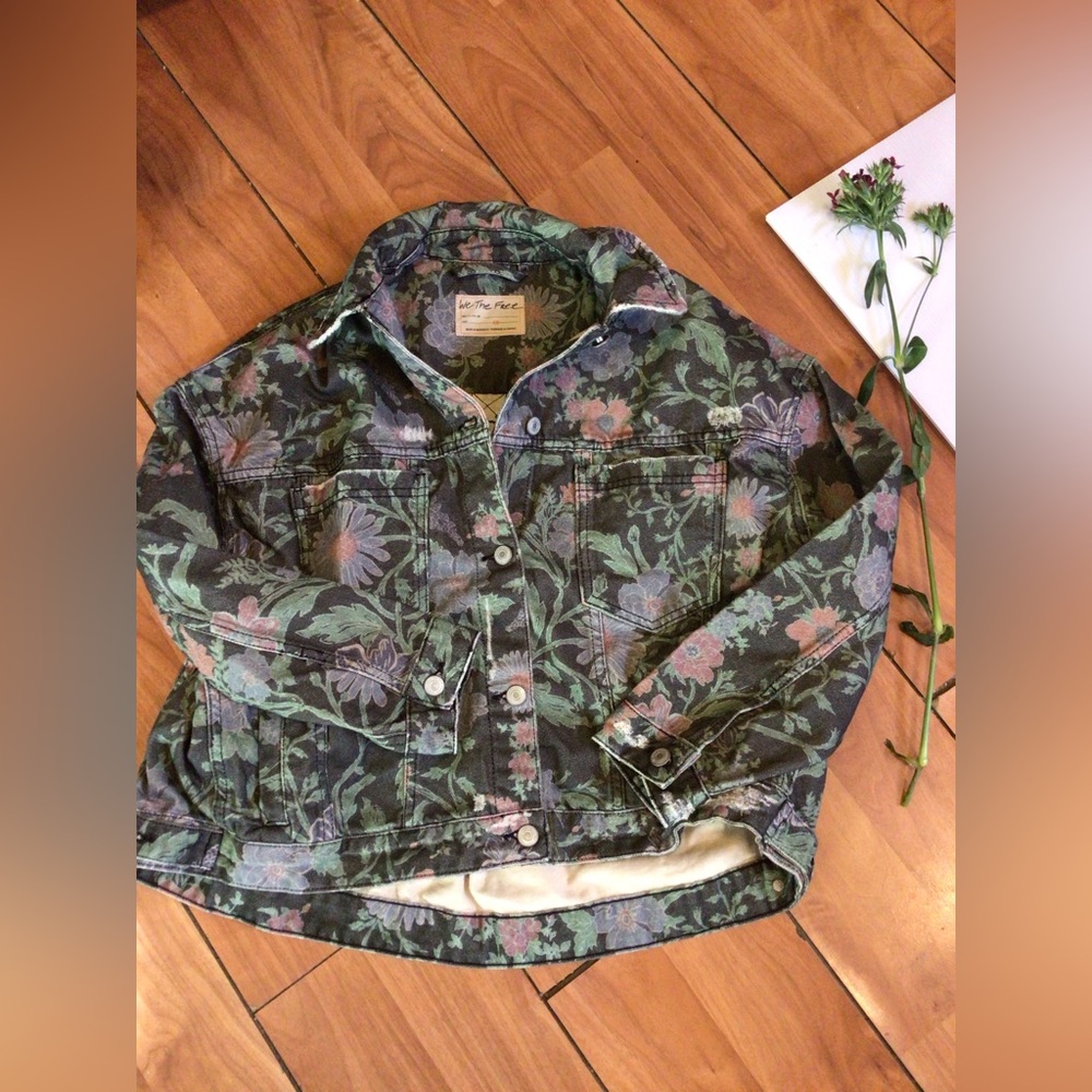 Rare! We The Free Floral Distressed Denim Jacket - Gem